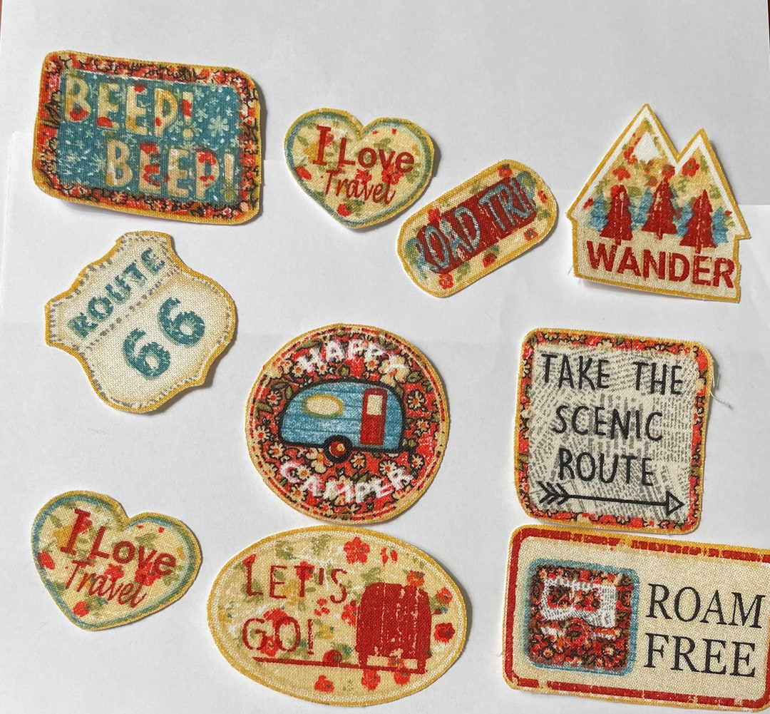 Lot of 10 Camping, Travel Patches - Iron on Fabric Appliques - Campers ...