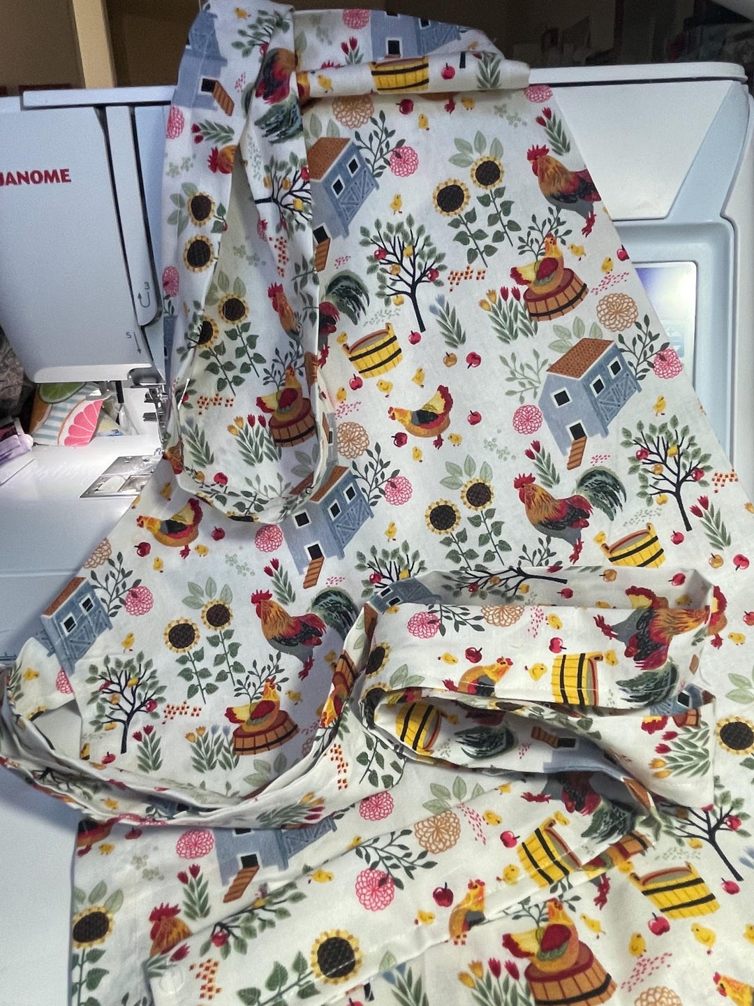 Apron in an Adorable Farm-chicken Print - Sally's Simple Aprons ...