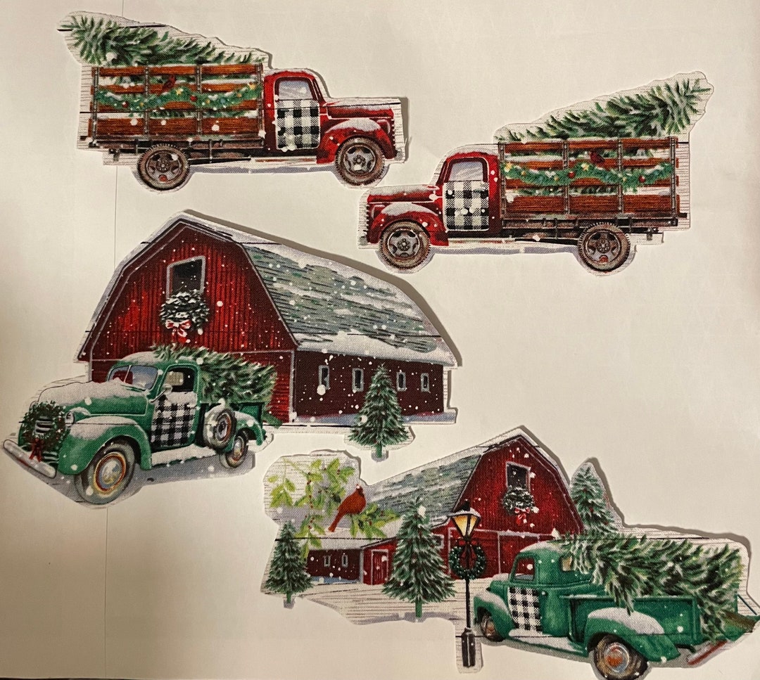 Set of 4 Buffalo Plaid Barns and Trucks - Iron on Fabric Appliques - Etsy
