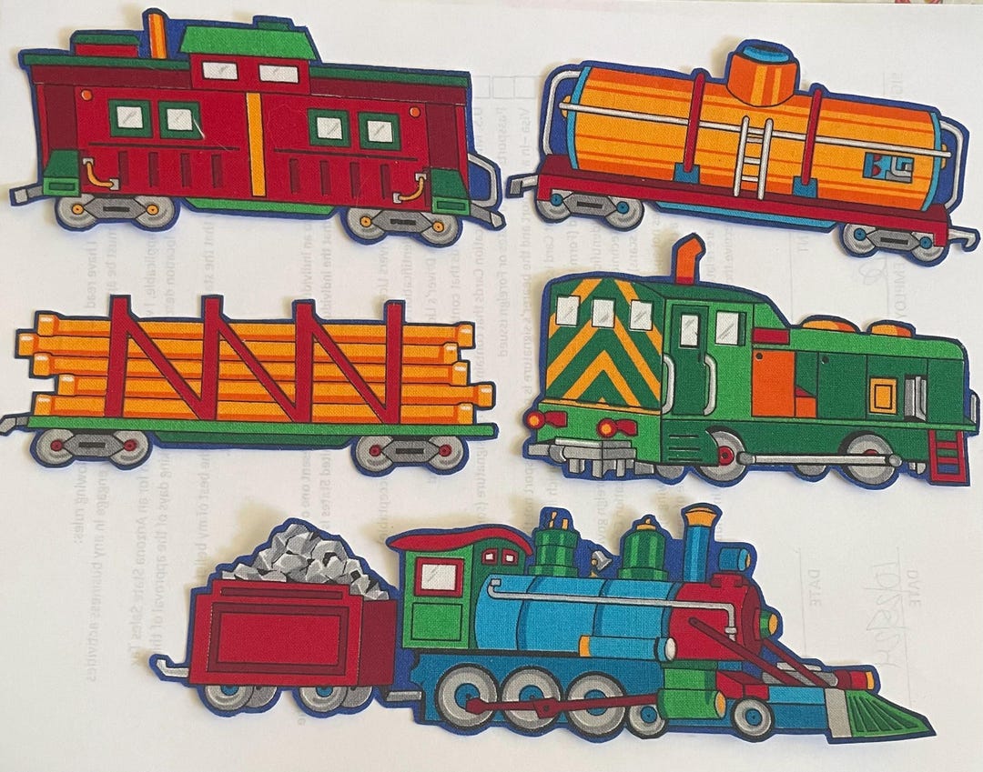 4 Colorful Train Cars - Iron on Fabric Appliques - Etsy