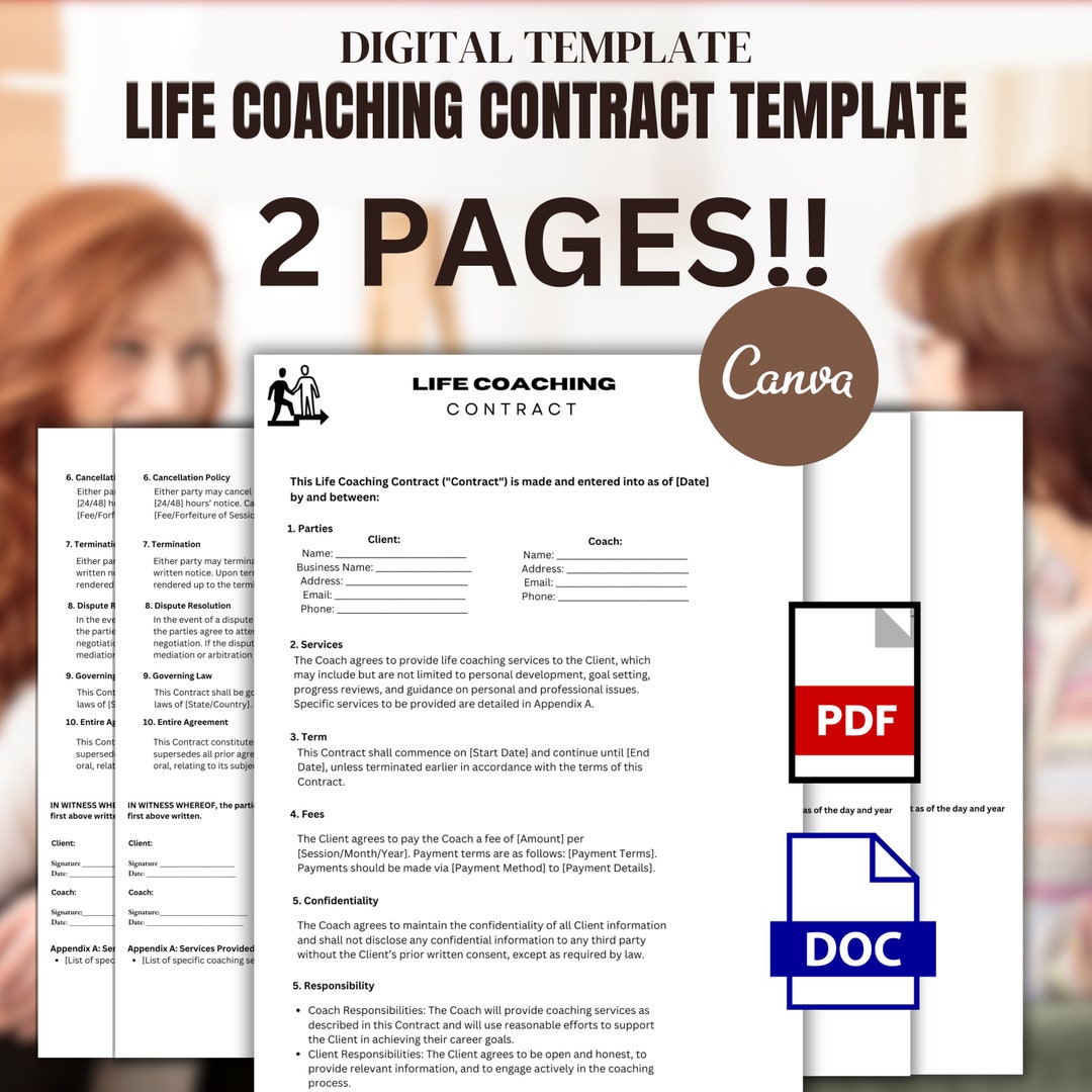 Life Coaching Contract Template Editable and Comprehensive Agreement ...