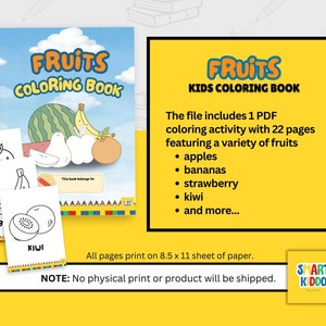 22 Fruits Coloring Book | Kids Printable Activity | Variety of Fruits ...