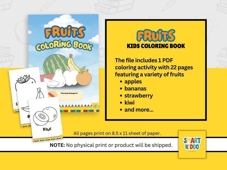 22 Fruits Coloring Book Kids Printable Activity Variety of Fruits ...