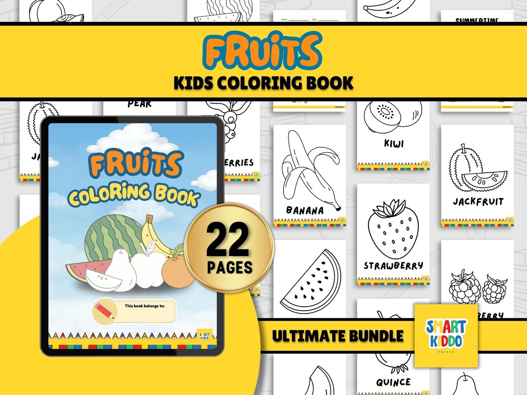22 Fruits Coloring Book | Kids Printable Activity | Variety of Fruits ...