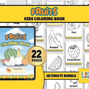 22 Fruits Coloring Book | Kids Printable Activity | Variety of Fruits ...