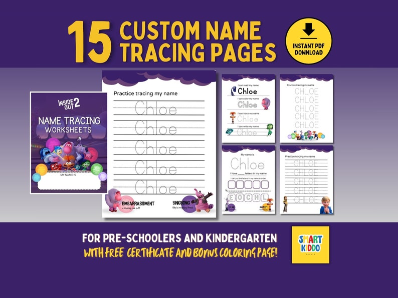 Morning Menu Inside Out 2 Name Tracing Sheets Custom Handwriting ...