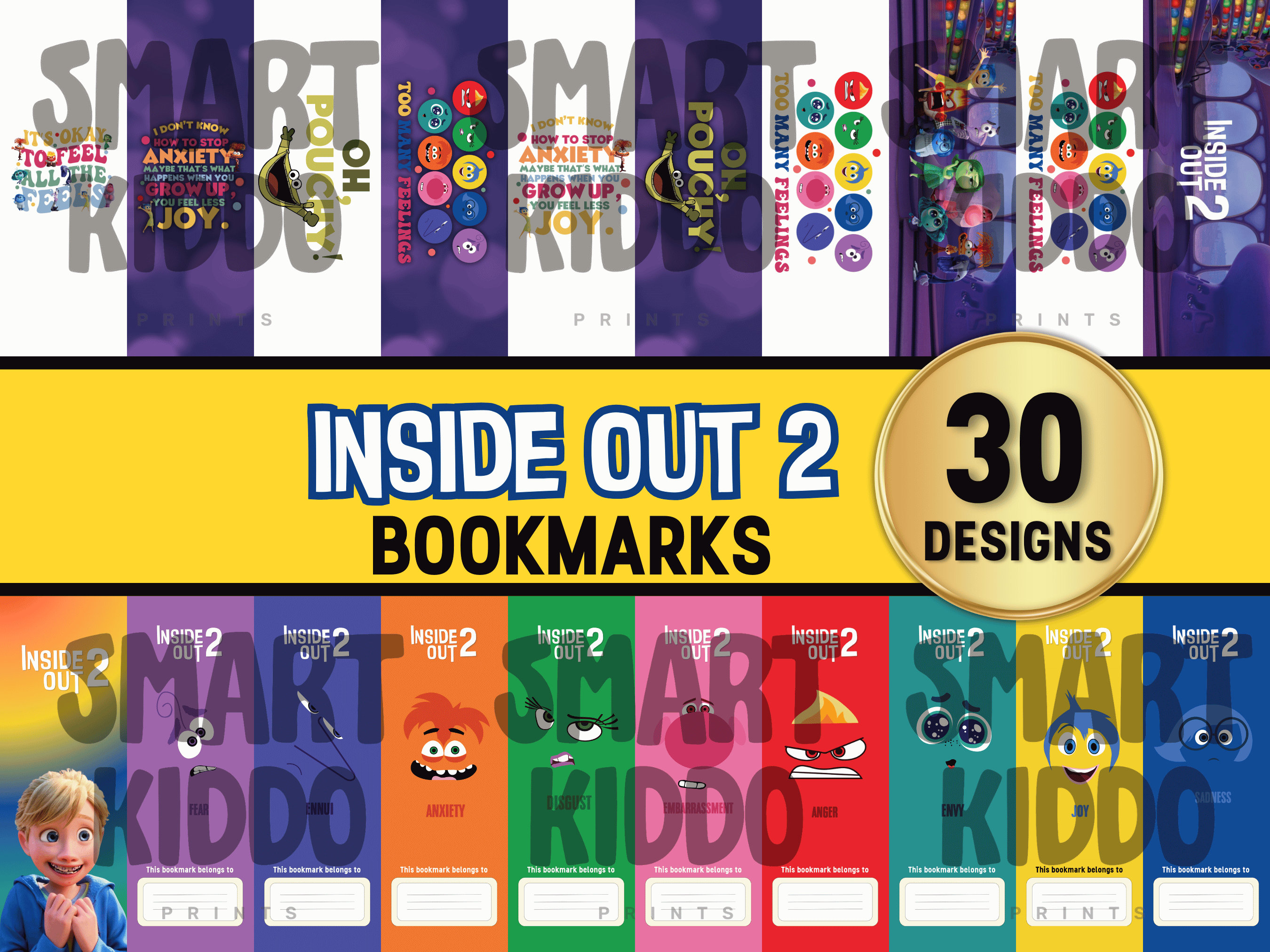 Inside Out 2 Emotions Bookmarks Inside Out Name Tag Printable Joy ...