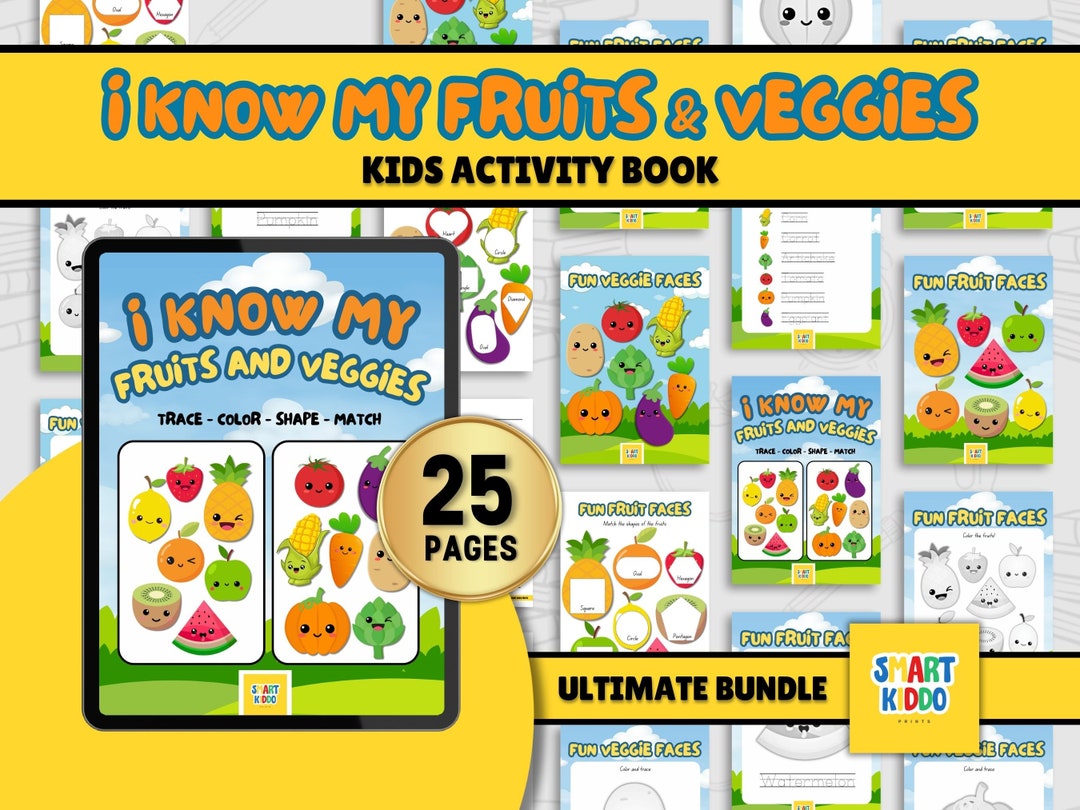 25 Fruits and Veggies Kids Learning Pack | Trace & Color Worksheets ...
