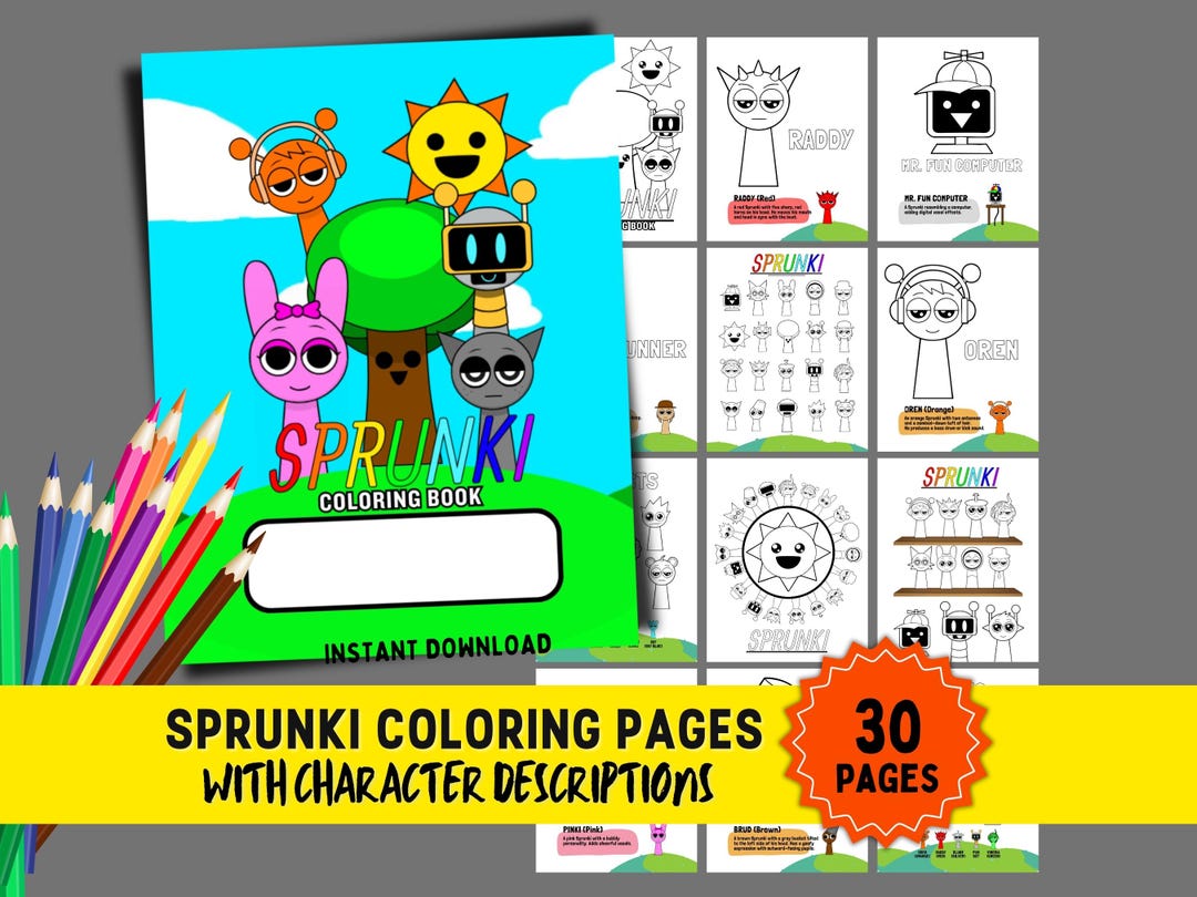 SPRUNKI Coloring Book Bundle All 20 Sprunki Characters Printable ...