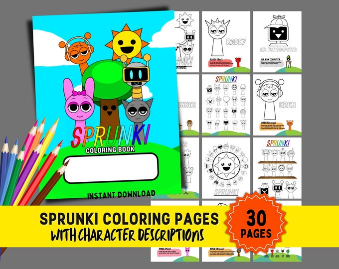 SPRUNKI Coloring Book Bundle All 20 Sprunki Characters Printable ...