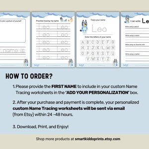Bluey Name Tracing Practice Activity Sheets Custom Name Handwriting ...