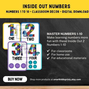 Inside Out Numbers Classroom Poster Decor Counting Numbers Printable Homeschool Preschool ...