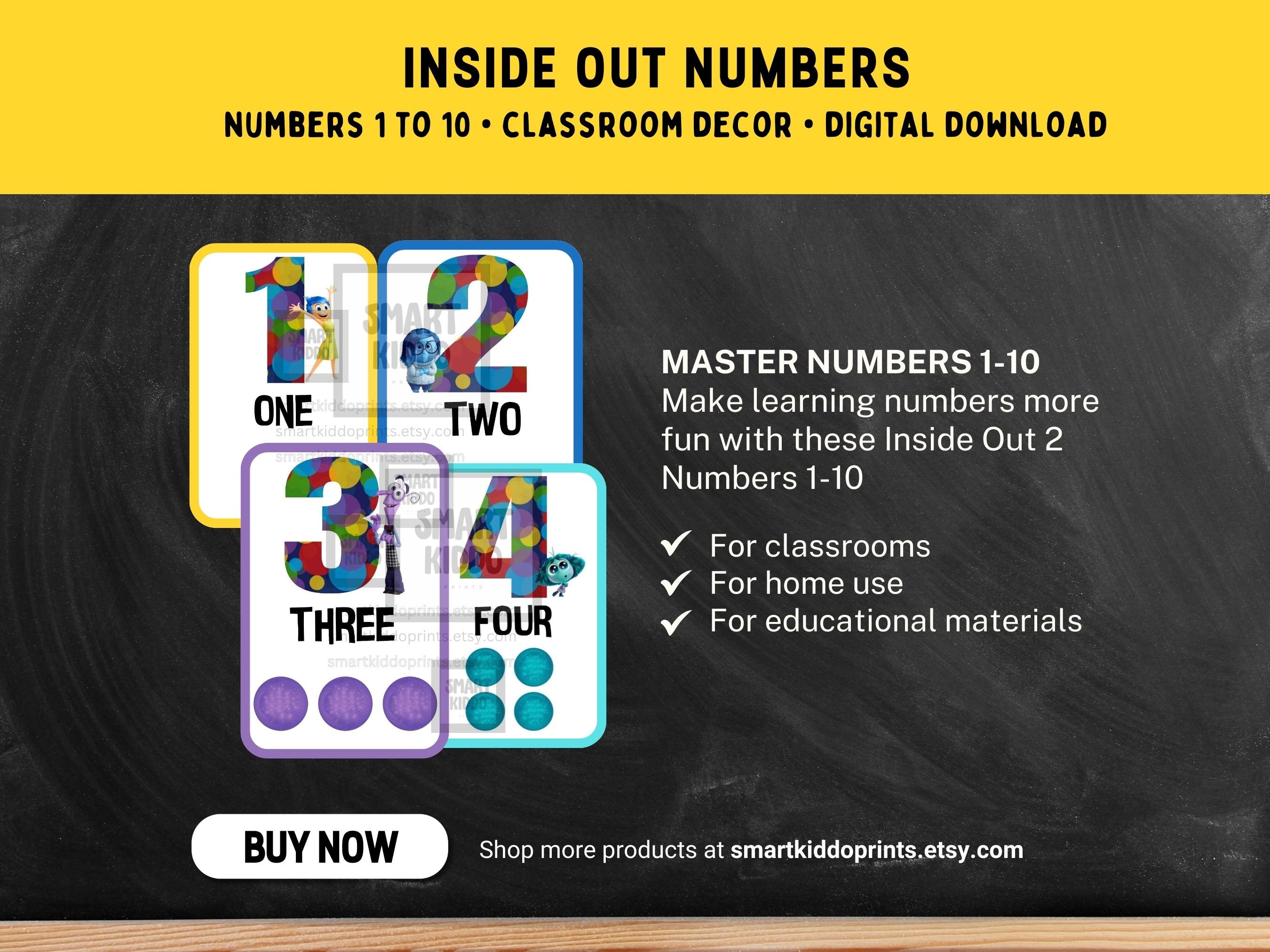 Inside Out Numbers Classroom Poster Decor Counting Numbers Printable ...