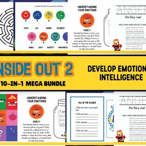 Inside Out 2 Emotions Regulation for Kids Activity Book Bundle Coloring ...