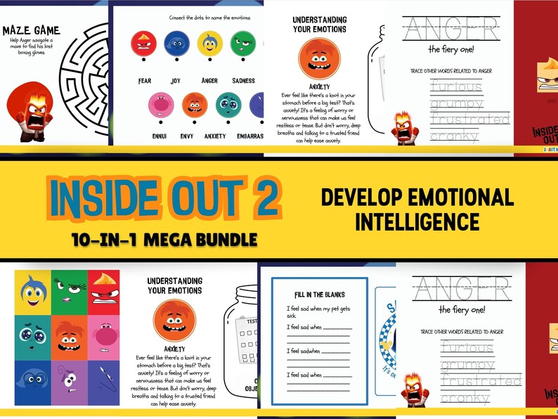 Inside Out 2 Emotions Regulation for Kids Activity Book Bundle Coloring ...