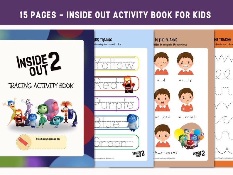 Inside Out 2 Feelings Printable Busy Book for Kids 15 Pages Tracing ...