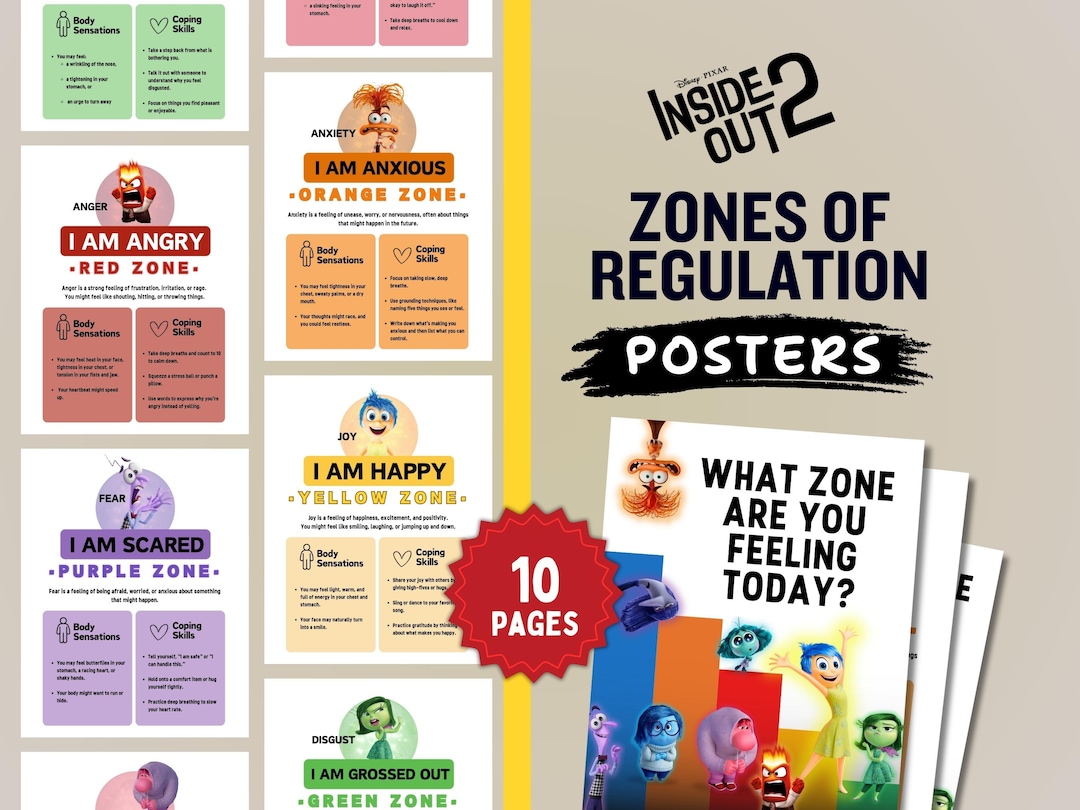 Inside Out 2 Zones of Regulation Poster Emotional Awareness Coping ...