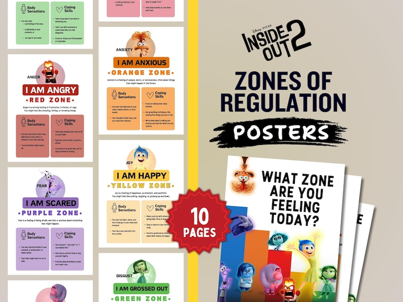 Inside Out 2 Zones of Regulation Poster Emotional Awareness Coping ...