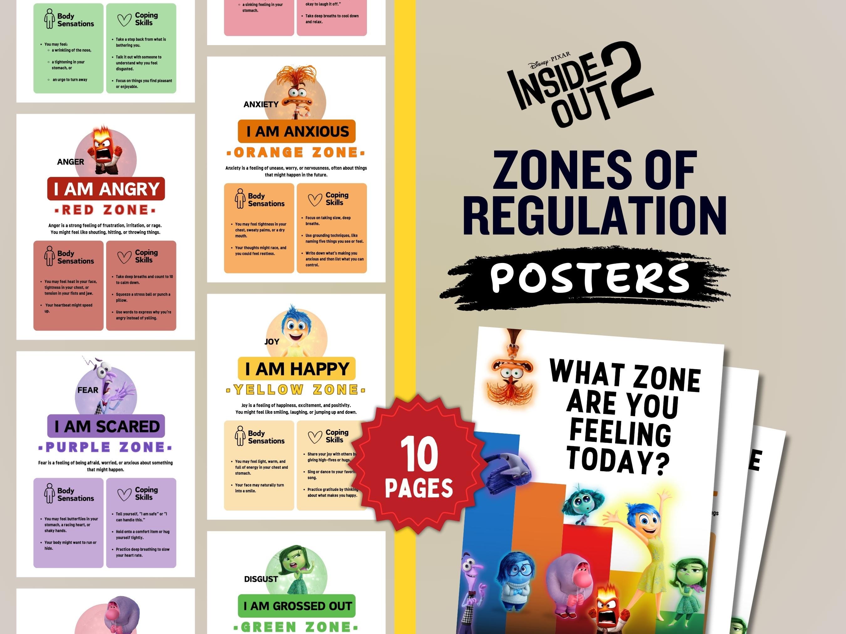 Inside Out 2 Zones of Regulation Poster Emotional Awareness Coping ...