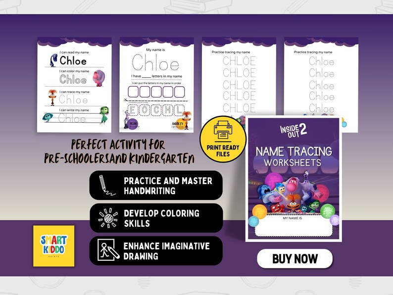 Morning Menu Inside Out 2 Name Tracing Sheets Custom Handwriting ...