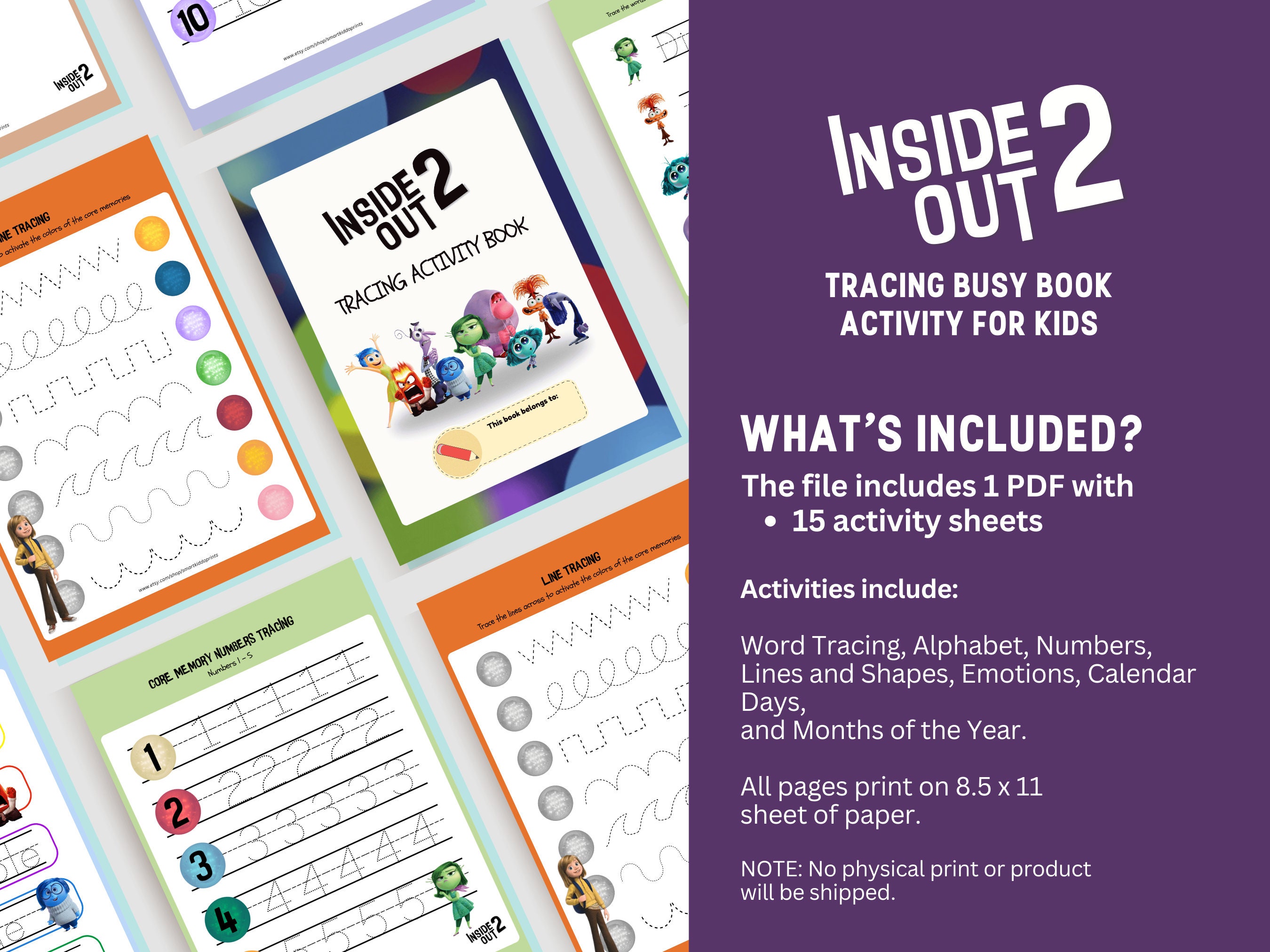 Inside Out 2 Feelings Printable Busy Book for Kids 15 Pages Tracing ...