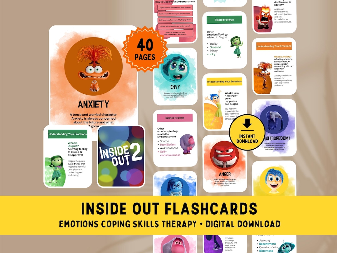 Inside Out 2 Flashcards Coping Skills for Kids Understanding Emotions ...