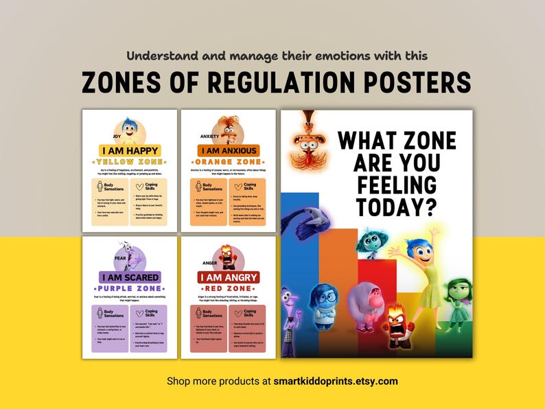 Inside Out 2 Zones of Regulation Poster Emotional Awareness Coping ...