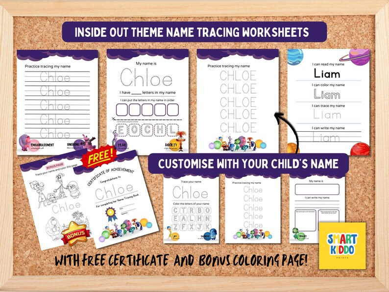 Morning Menu Inside Out 2 Name Tracing Sheets Custom Handwriting ...