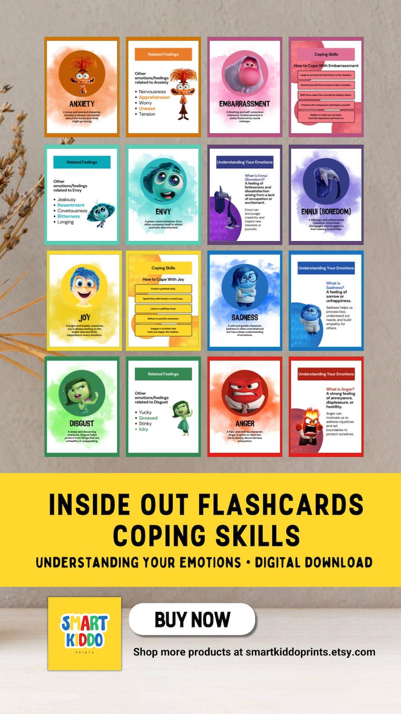 Inside Out 2 Flashcards Coping Skills for Kids Understanding Emotions ...