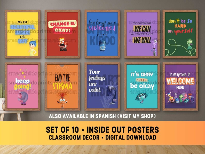 Inside Out 2 Emotions Wall Art Printable Set of 10 Positive ...