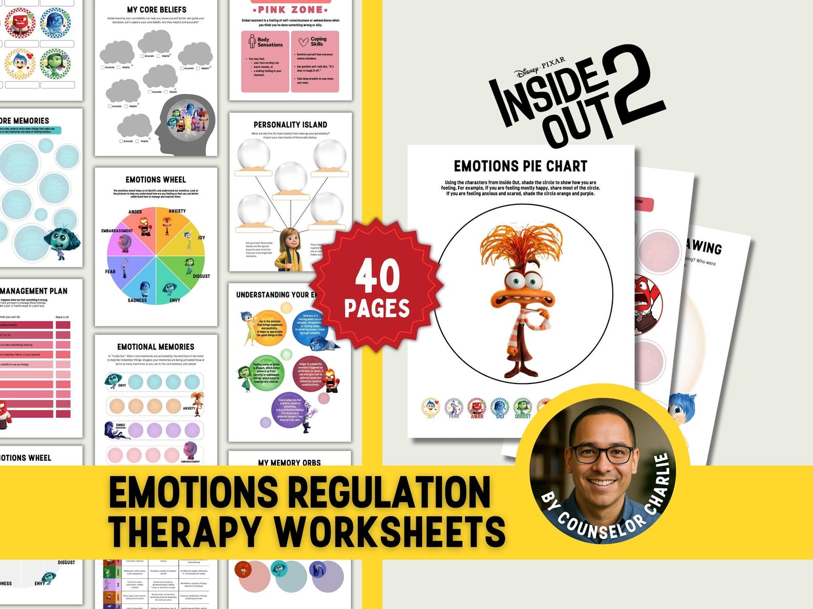 Inside Out 2 Emotions Regulation Feelings Worksheets Kids Coping Skills ...