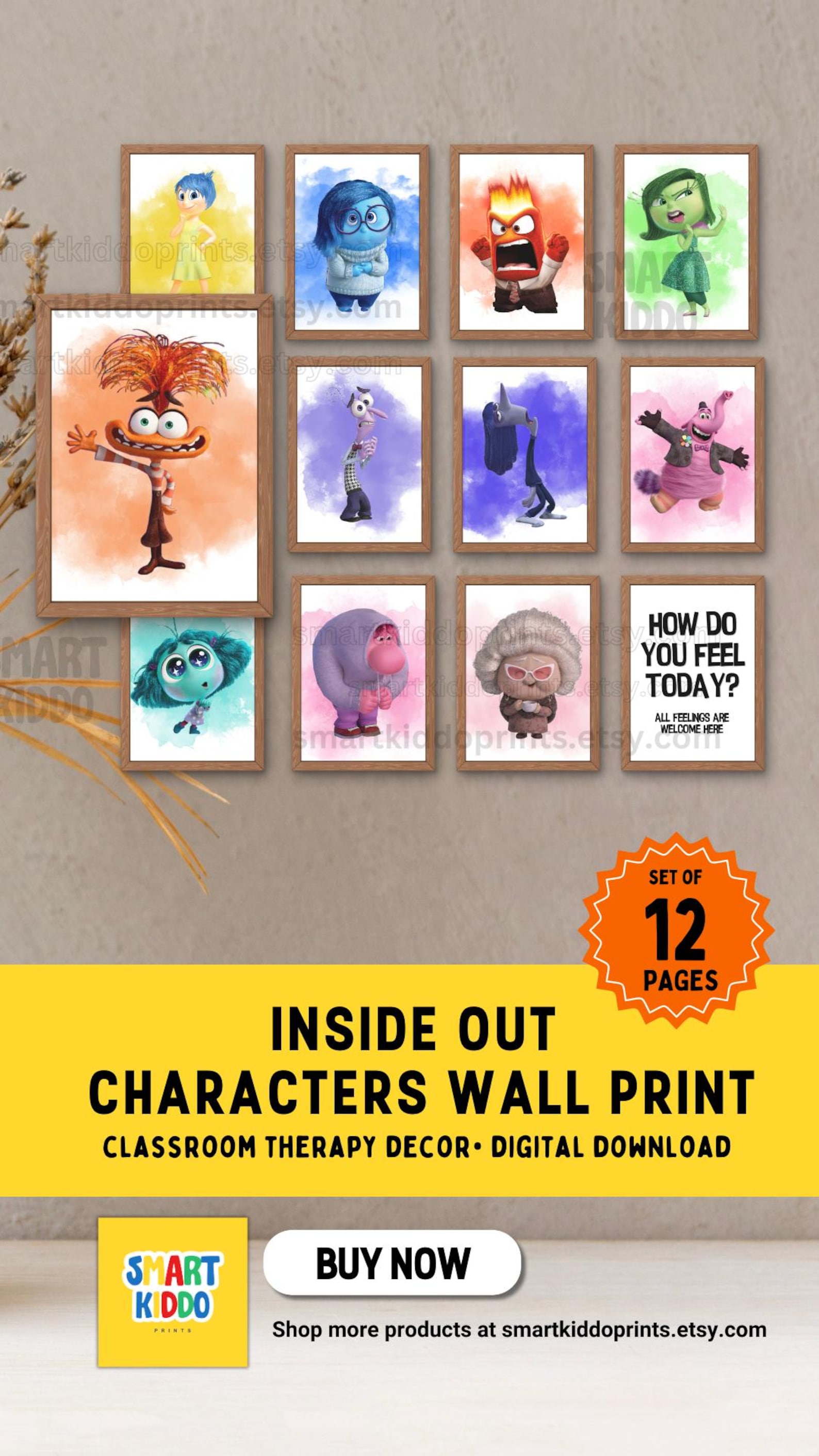 Inside Out 2 Characters Nursery Room Poster Inside Out Watercolor Wall ...