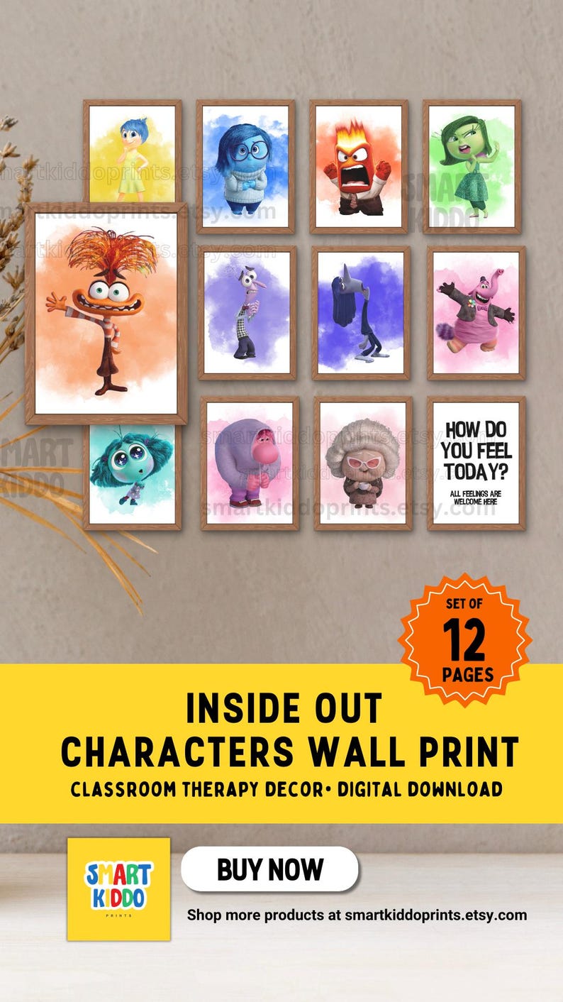 Inside Out 2 Characters Nursery Room Poster Inside Out Watercolor Wall ...