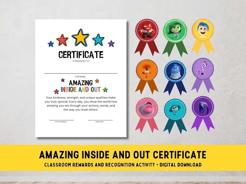 Inside Out 2 Classroom Certificate Award School Rewards Activity ...