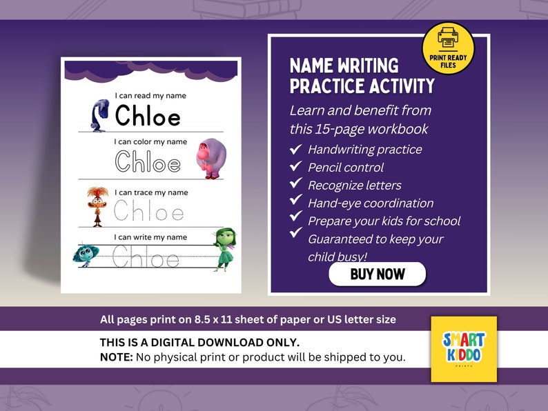 Morning Menu Inside Out 2 Name Tracing Sheets Custom Handwriting ...