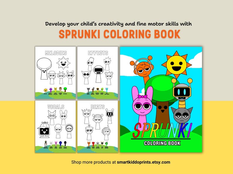 SPRUNKI Coloring Book Bundle All 20 Sprunki Characters Printable ...