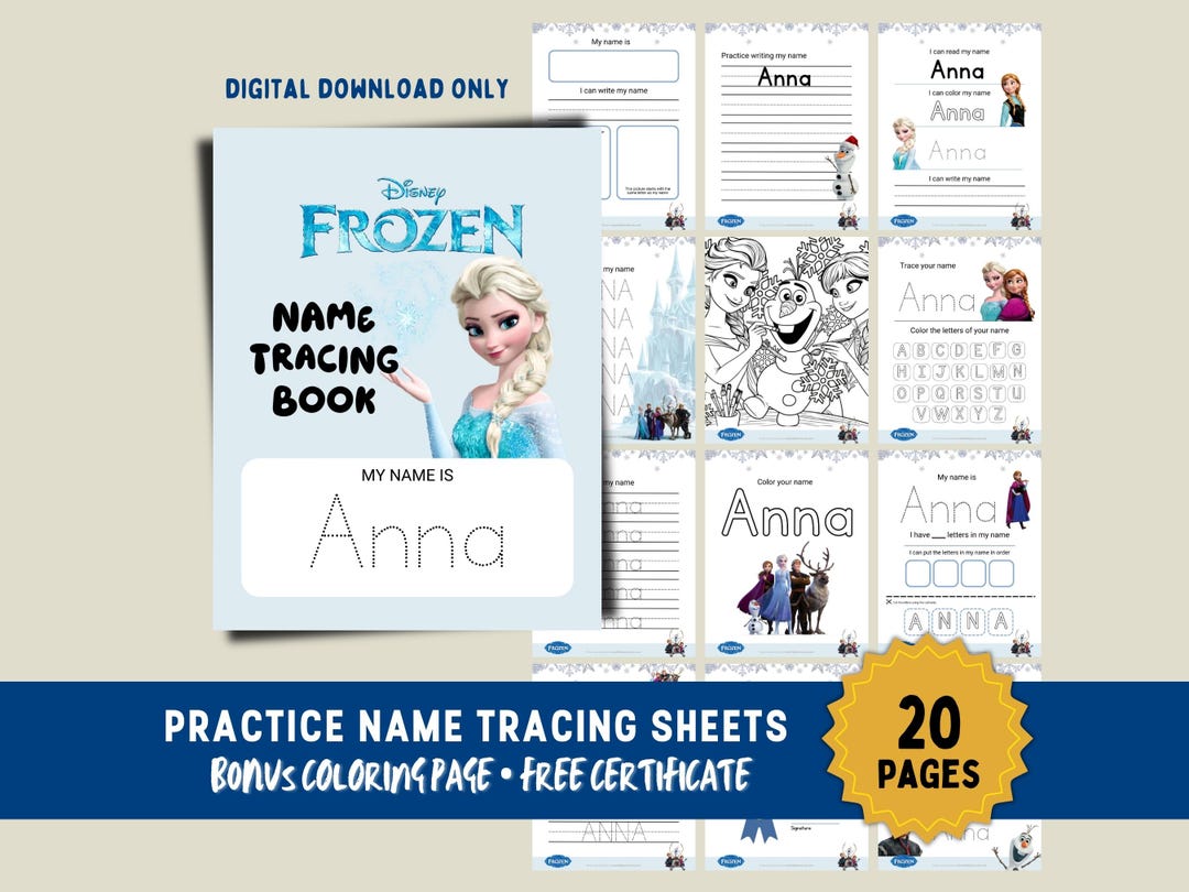 Frozen Elsa Name Tracing Practice Activity Sheets Custom Name ...