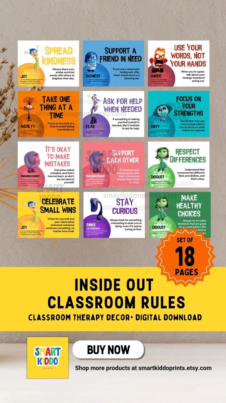Inside Out Classroom Rules Positive Affirmations Decor Social Emotional ...