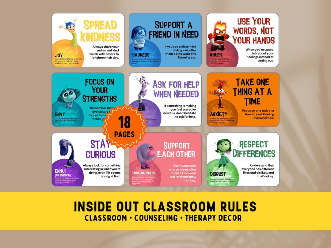 Inside Out Classroom Rules Positive Affirmations Decor Social Emotional ...