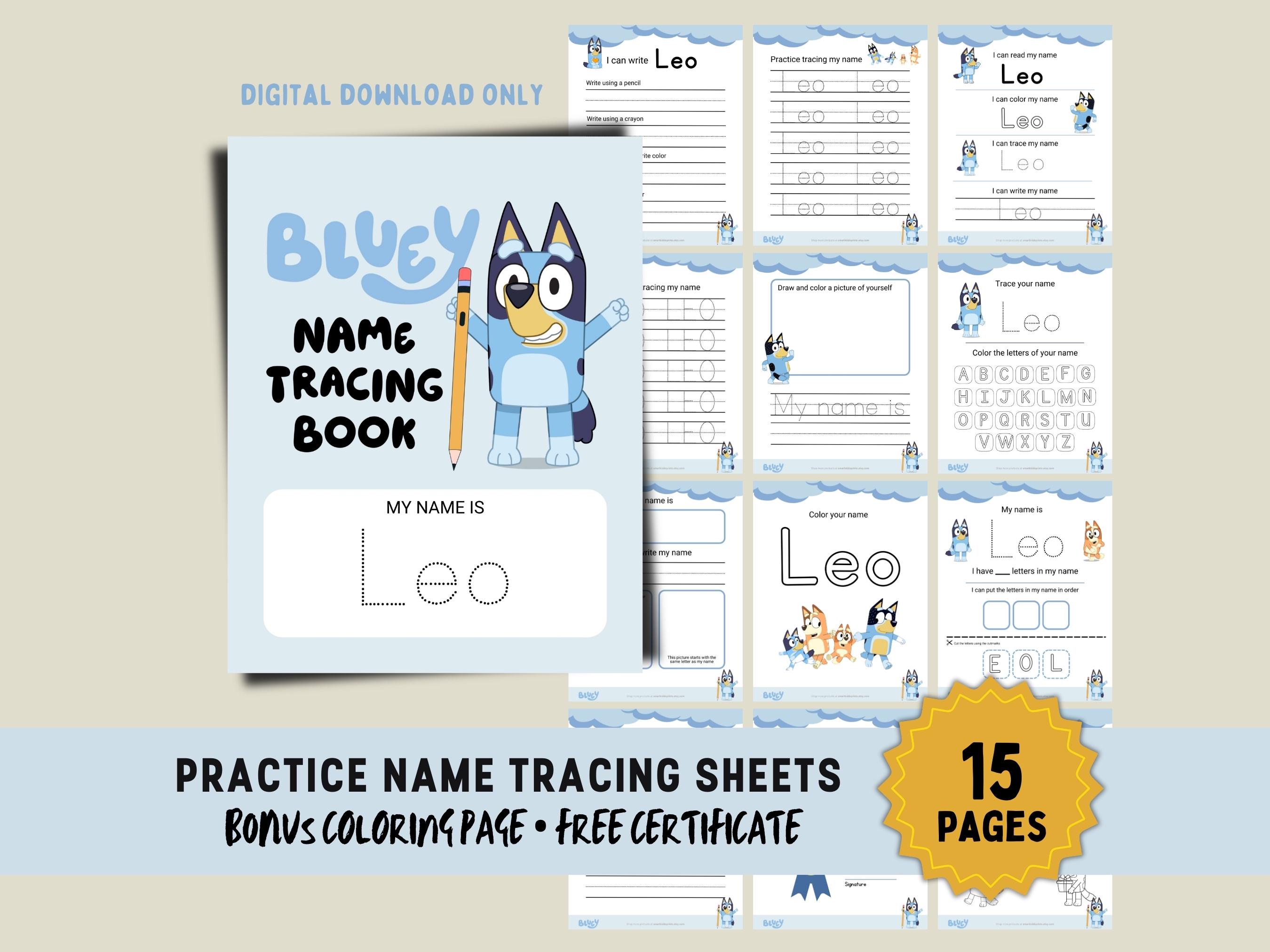 Bluey Name Tracing Practice Activity Sheets Custom Name Handwriting ...
