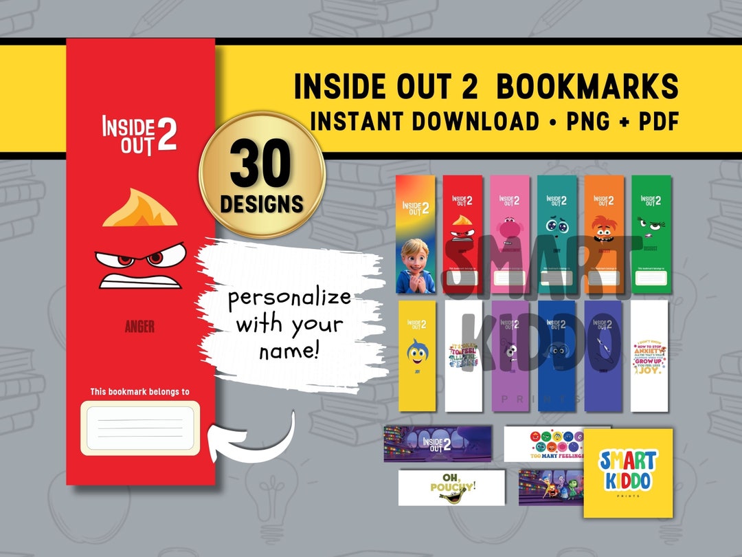 Inside Out 2 Emotions Bookmarks Inside Out Name Tag Printable Joy ...