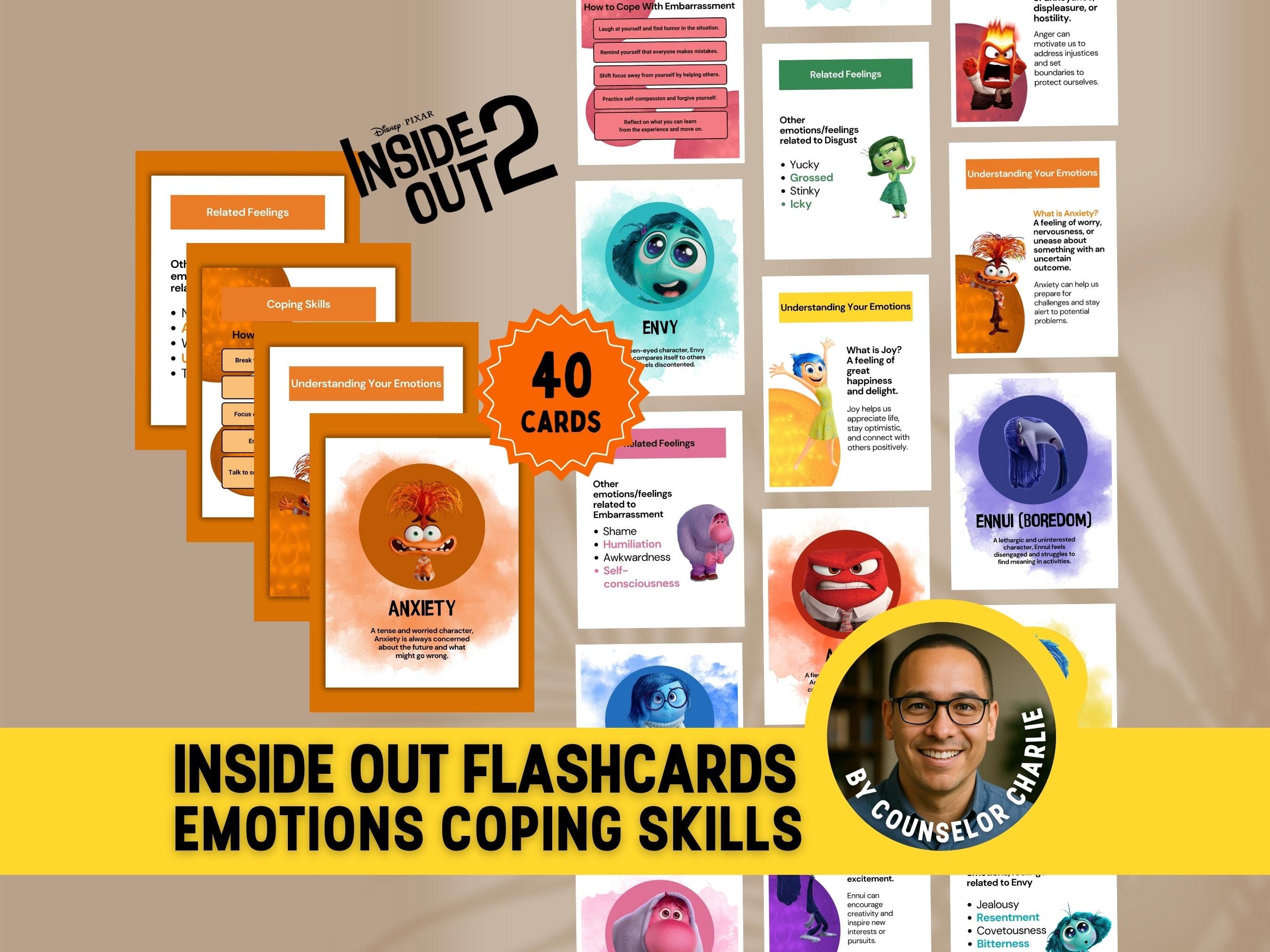 Inside Out 2 Flashcards Coping Skills for Kids Understanding Emotions ...