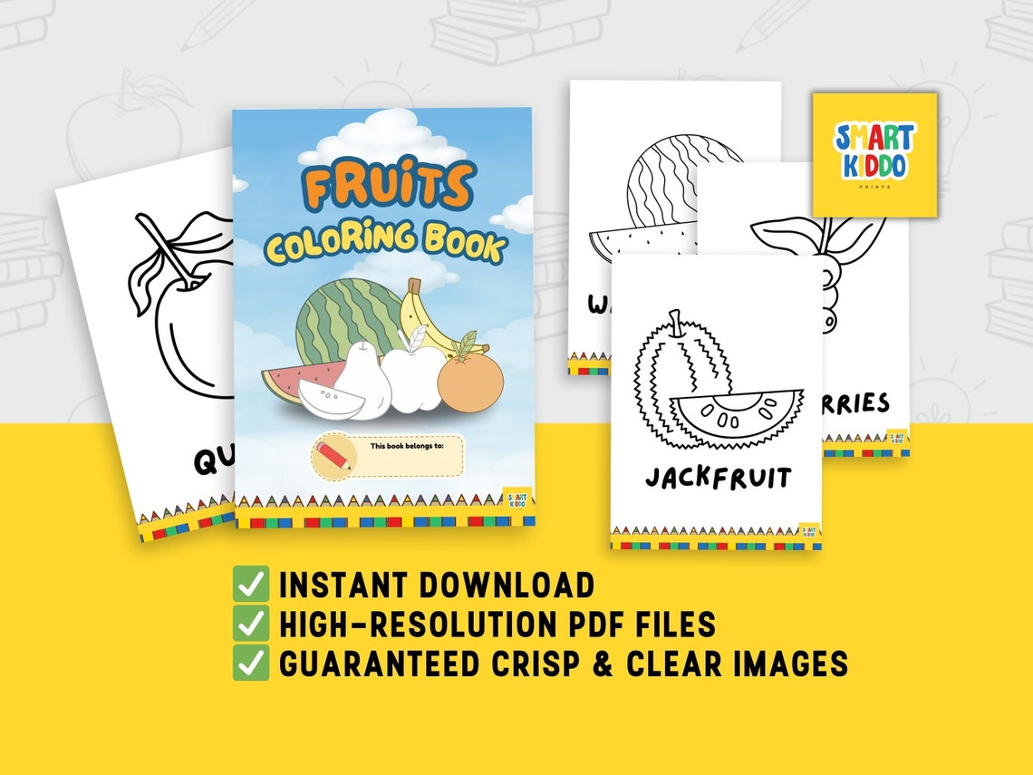 22 Fruits Coloring Book Kids Printable Activity Variety of Fruits ...