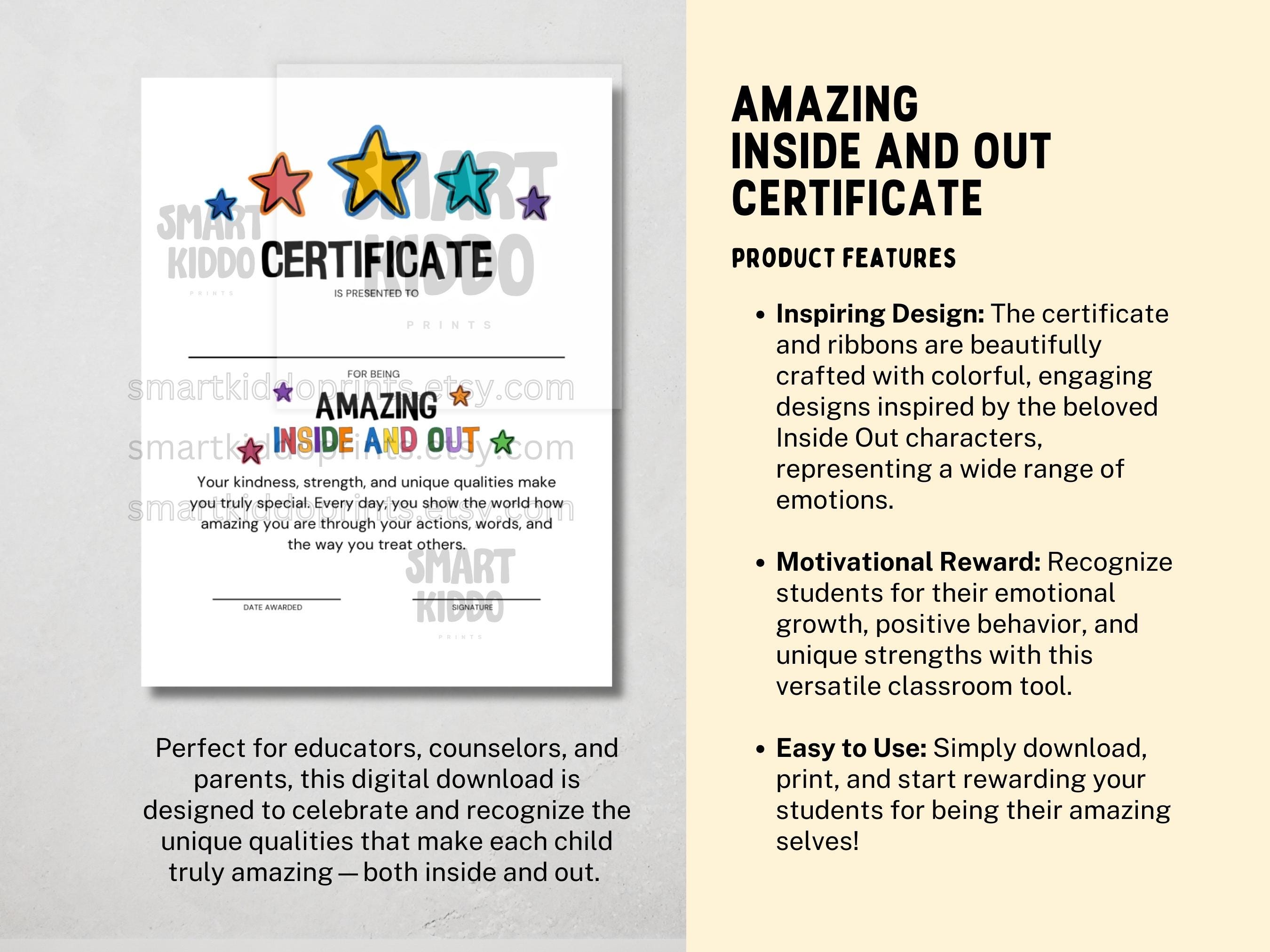 Inside Out 2 Classroom Certificate Award School Rewards Activity ...