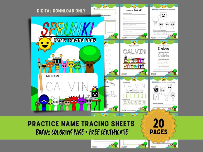 Sprunki Coloring Book Sprunki Kids Name Tracing Practice Activity ...