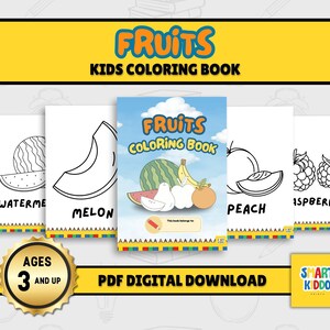 22 Fruits Coloring Book | Kids Printable Activity | Variety of Fruits ...