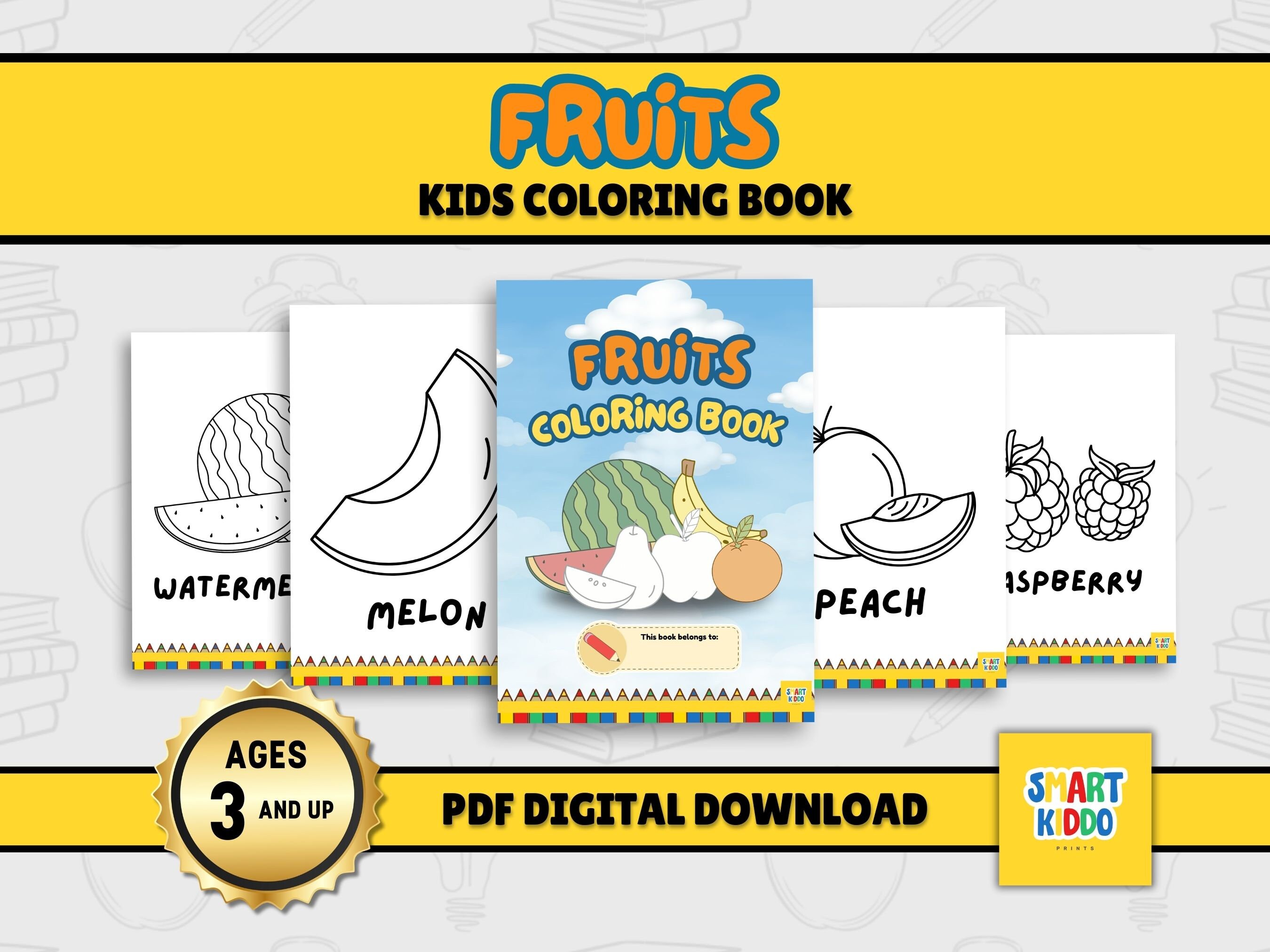 22 Fruits Coloring Book Kids Printable Activity Variety of Fruits ...