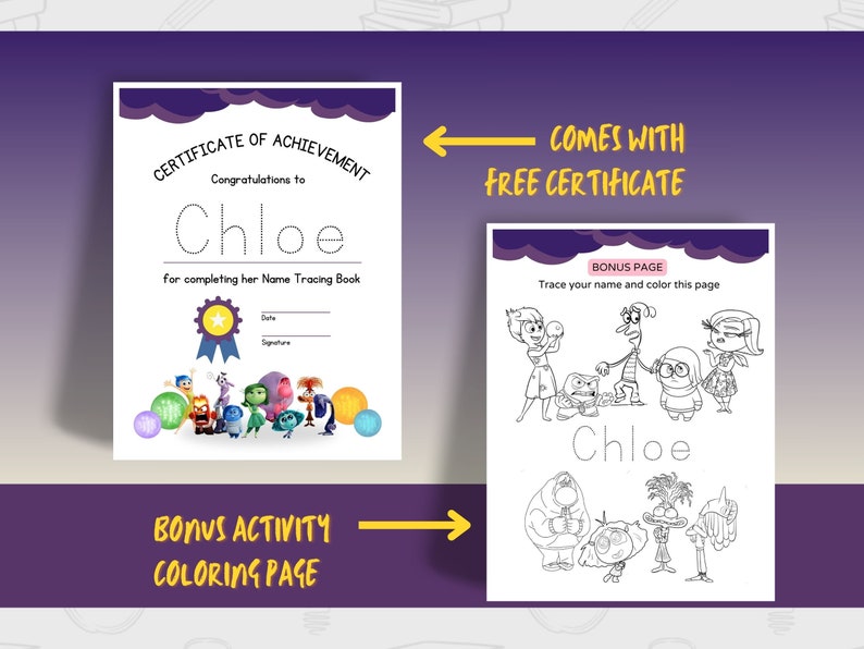 Morning Menu Inside Out 2 Name Tracing Sheets Custom Handwriting ...