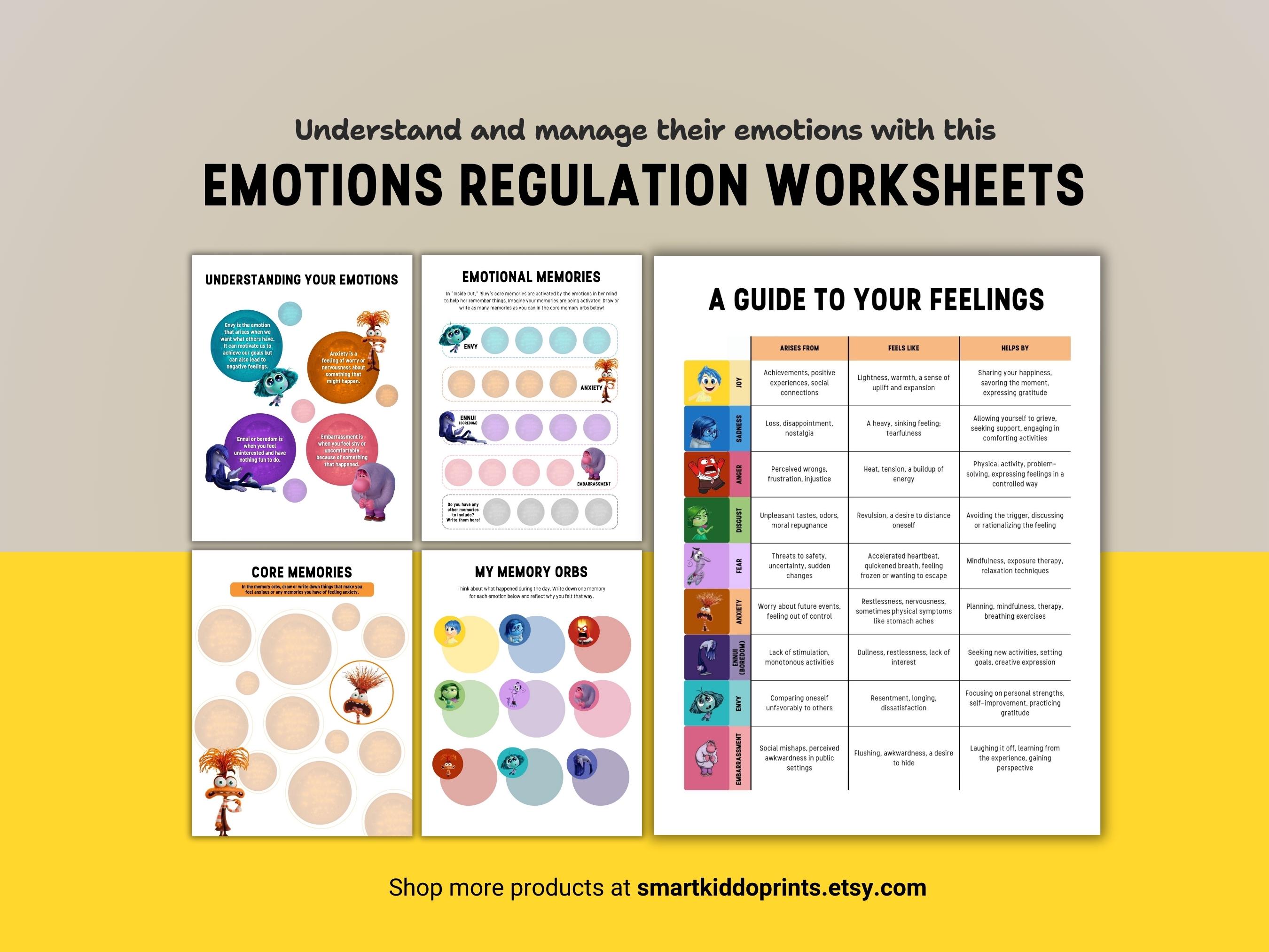 Inside Out 2 Emotions Regulation Feelings Worksheets Kids Coping Skills ...