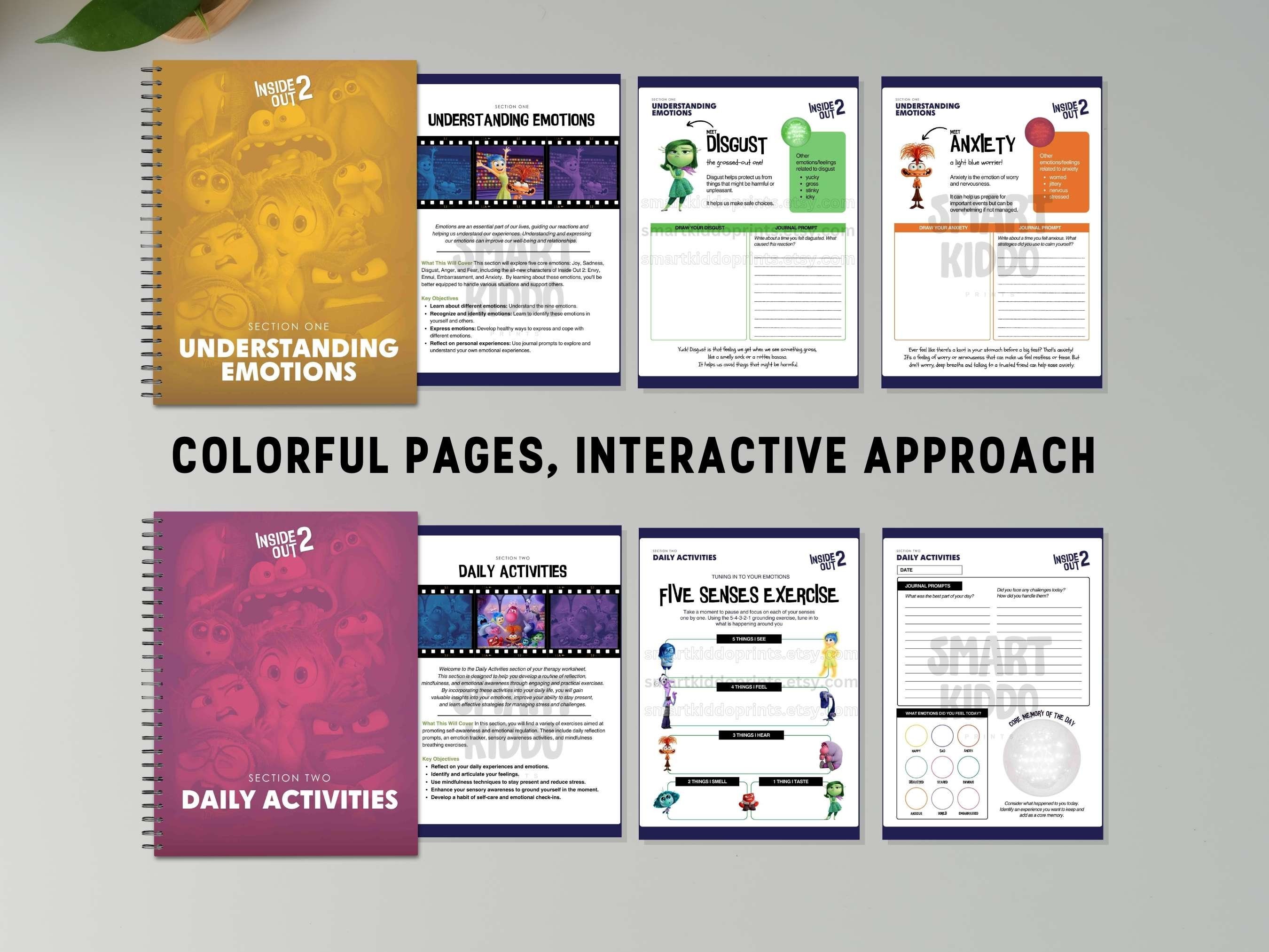 Inside Out 2 Therapy Workbook Emotions Worksheet Kids, Teens, School ...